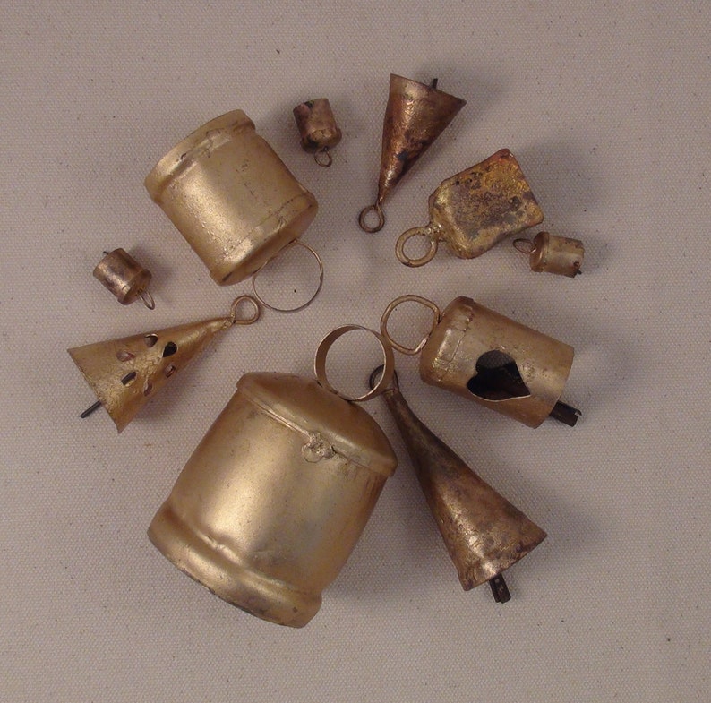 BRASS Bells-large Group of 10 GOLD Bells in Various Sizes and Shapes ...