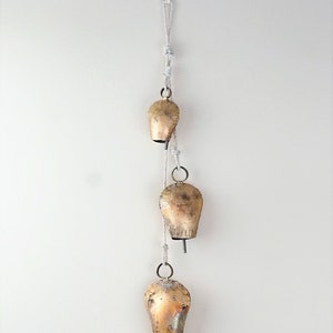 NANTUCKET BELL HANGING - Set of 3 Rustic Gold Bells on White Rope - Old ...