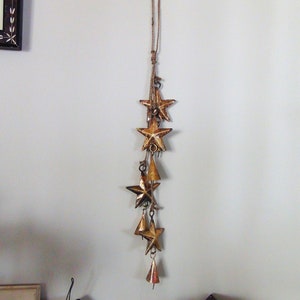 SHOOTING STARS Bell Hanging Strung on Jute - 8 Rustic Gold Stars and ...
