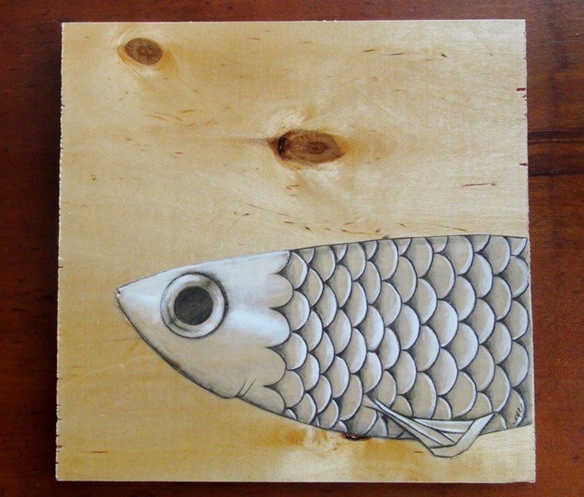 Scaled Fish - Original Artwork on Wood - Mixed Media - Neutral Decor ...