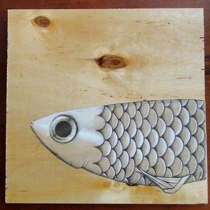 Scaled Fish - Original Artwork on Wood - Mixed Media - Neutral Decor ...