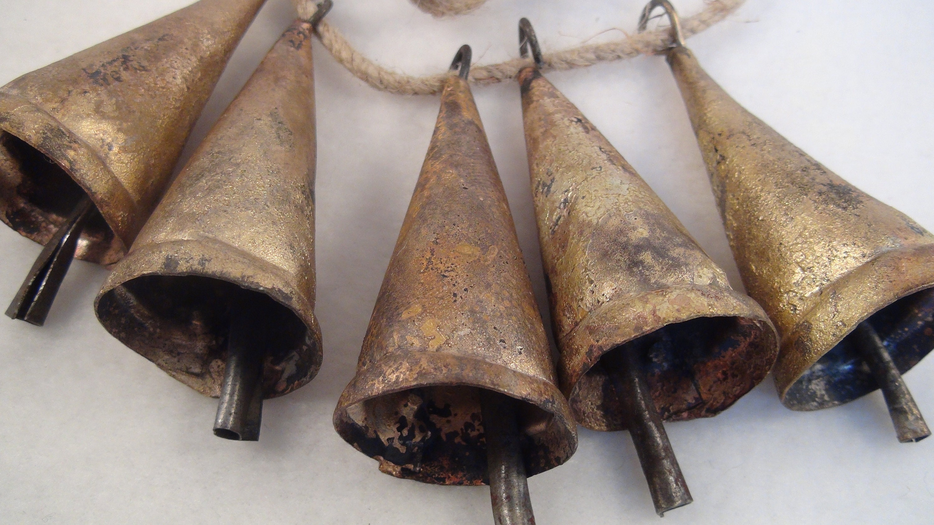 VINTAGE NOAH Bells - Set of 3 or More Rustic Gold 3" Triangular Bells ...