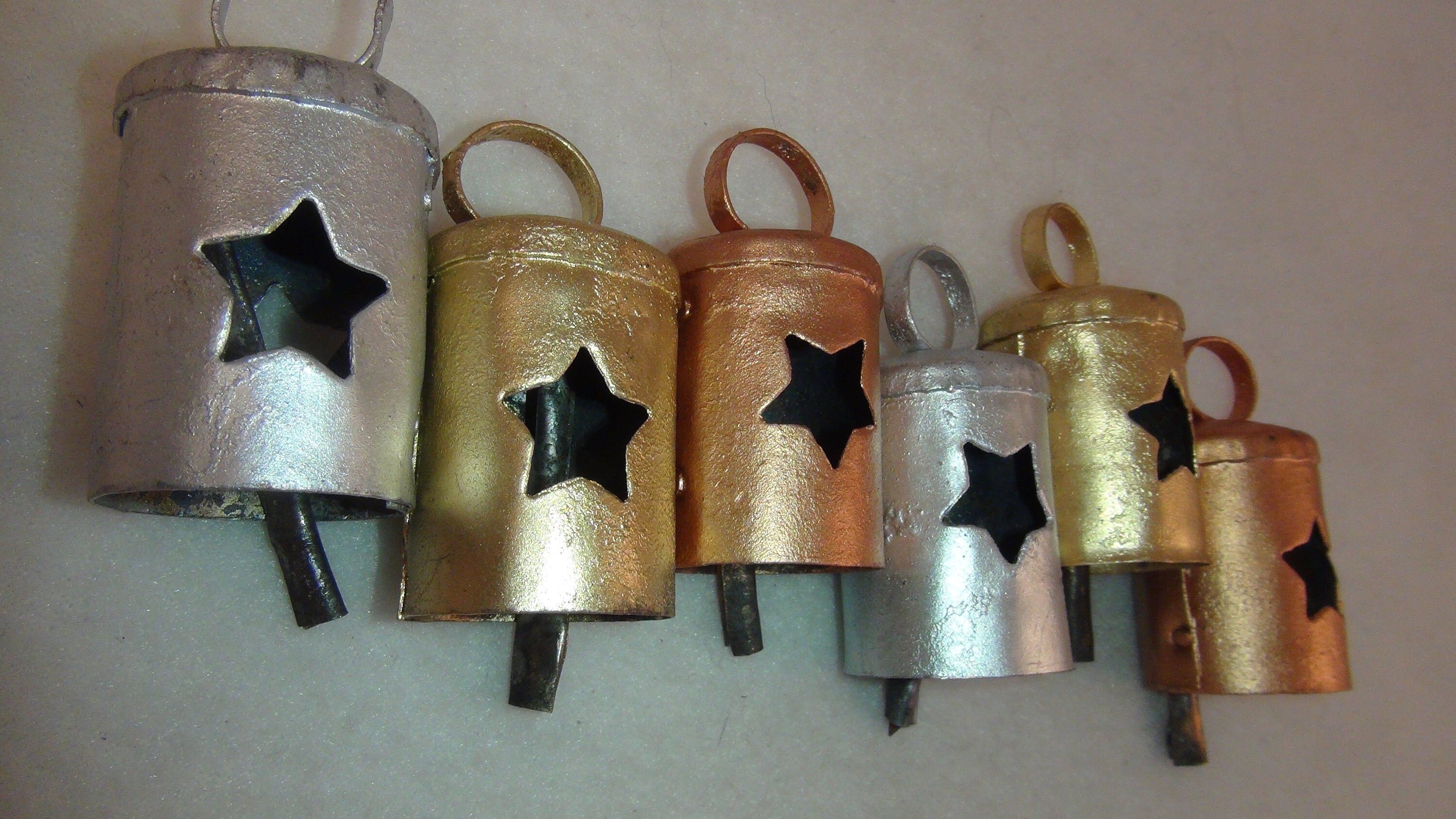 COPPER, GOLD & SILVER Bells W/ Star Cutouts-2 1/4 Inch-recycled Iron ...