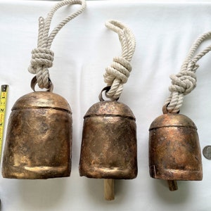 CHONKY BELLS Large Sizes Set of 3 Heavy Rustic Bells on Rope Sturdy ...