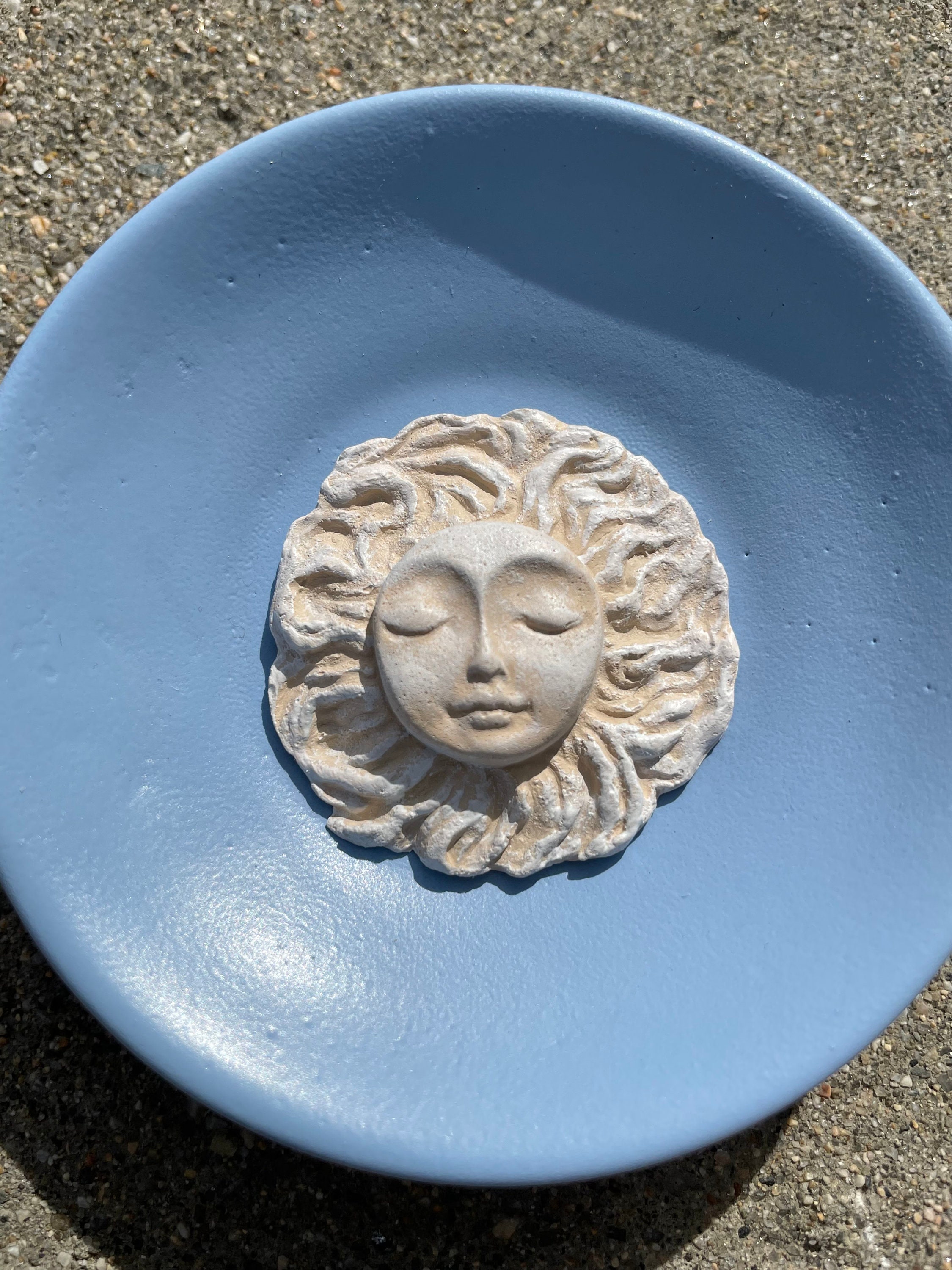 Sun Face Sculpture in Light Blue and Beige Handmade | Etsy