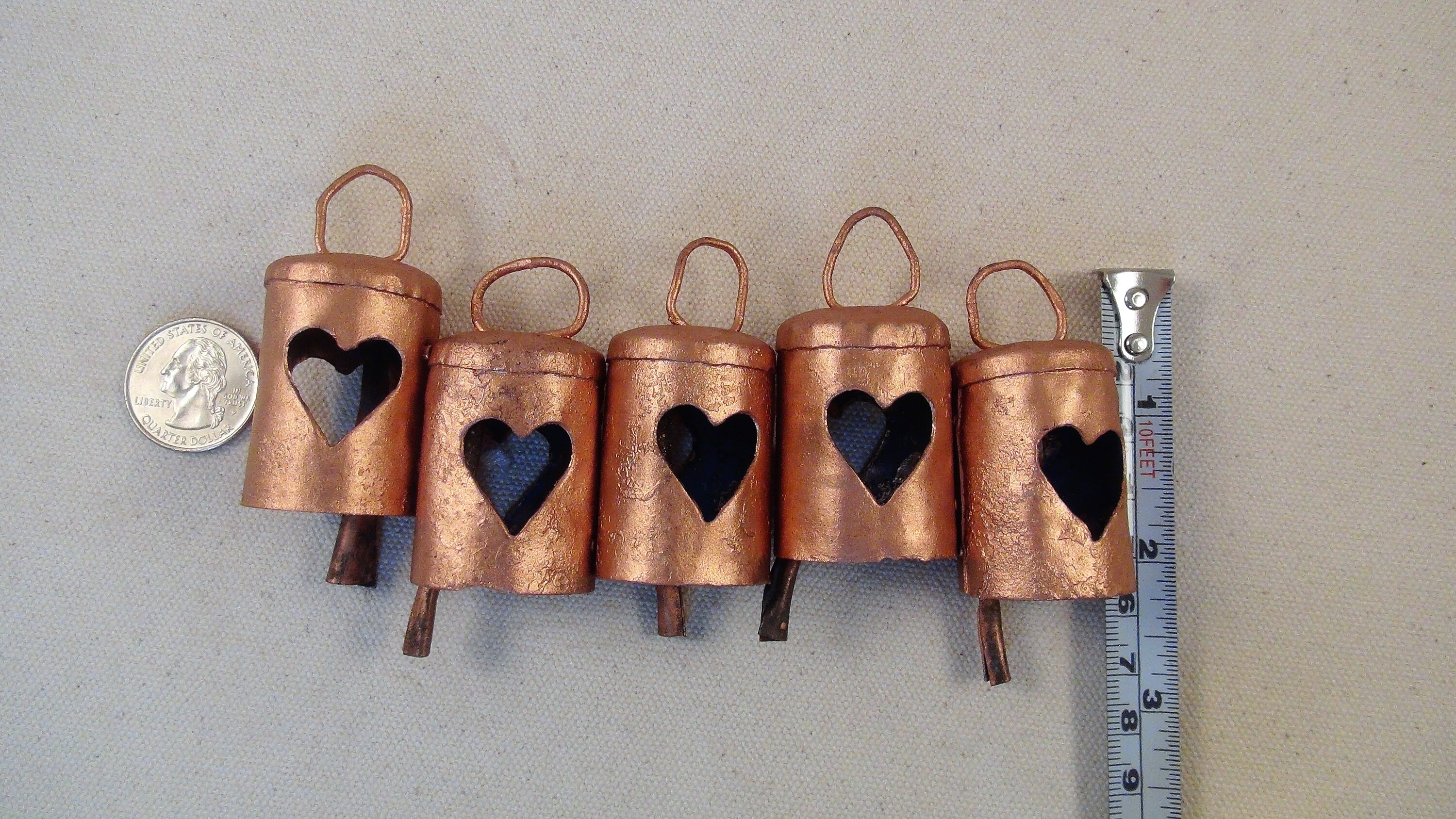 COPPER Painted BELLS With HEART Cutouts- 2 1/4 Inch-recycled Iron Metal ...