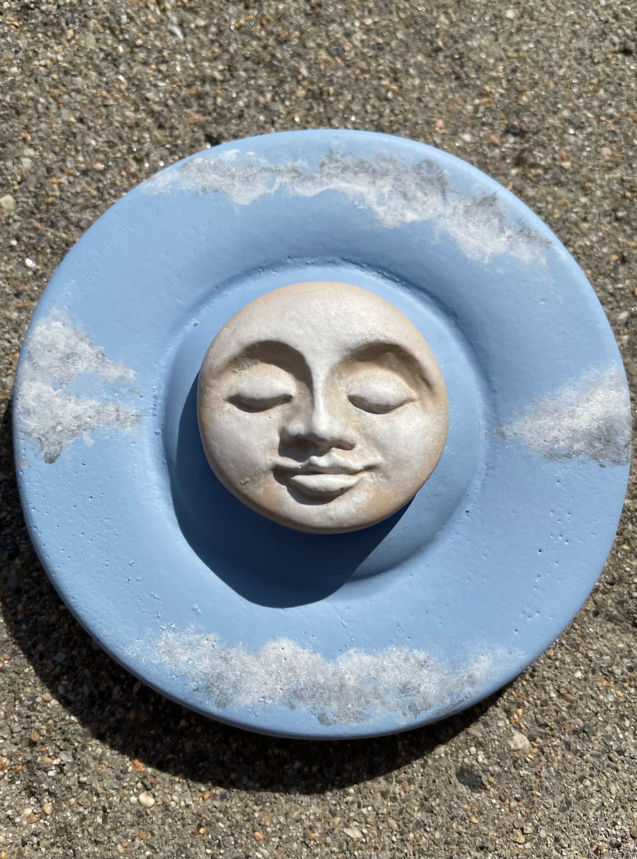 Slumbering Moon Face Sculpture in Baby Blue With Clouds | Etsy