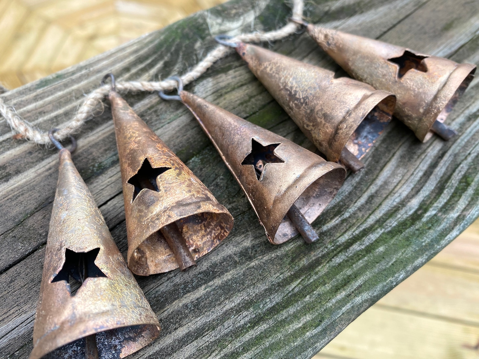 STAR BELLS Group of Rustic Gold Cone-shaped Bells With Star | Etsy