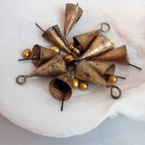 TINY RUSTIC GOLD Bells-10 Micro Cone Shape Triangular Bells-so Sweet ...