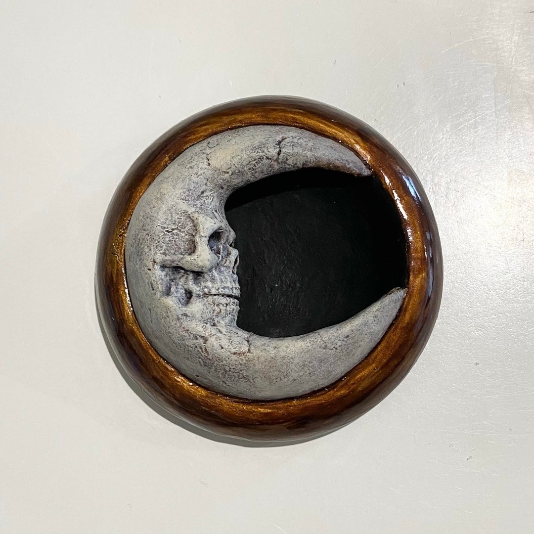Skull Moon Art Sculpture for Wall Hanging, Desk Ornament - Gothic Wall ...