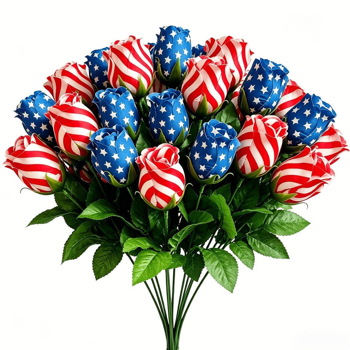 7 Tulip Artificial Flowers, Red White Blue Star Spangled Banner Decor ...