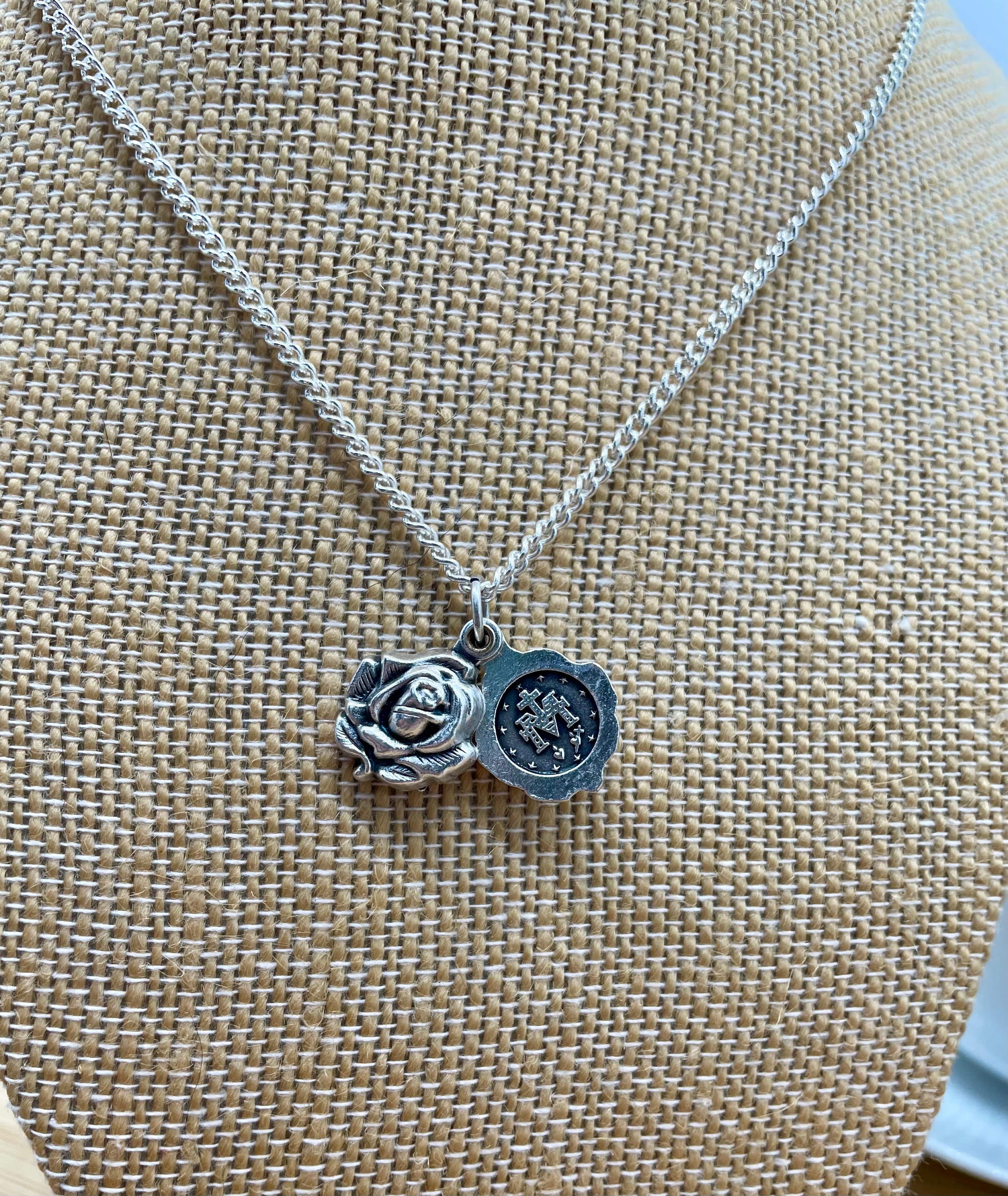 Rose Locket Necklace: Miraculous Medal, Oxidized Silver Chain - Etsy