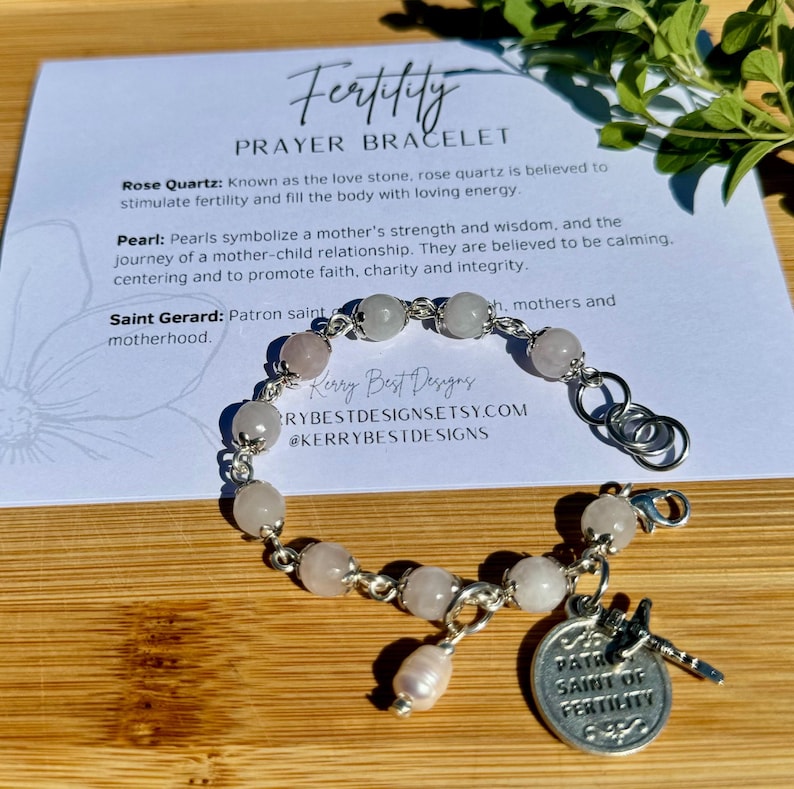 Fertility Prayer Bracelet: Rose Quartz, Pearl, Saint Gerard Medal. TTC ...