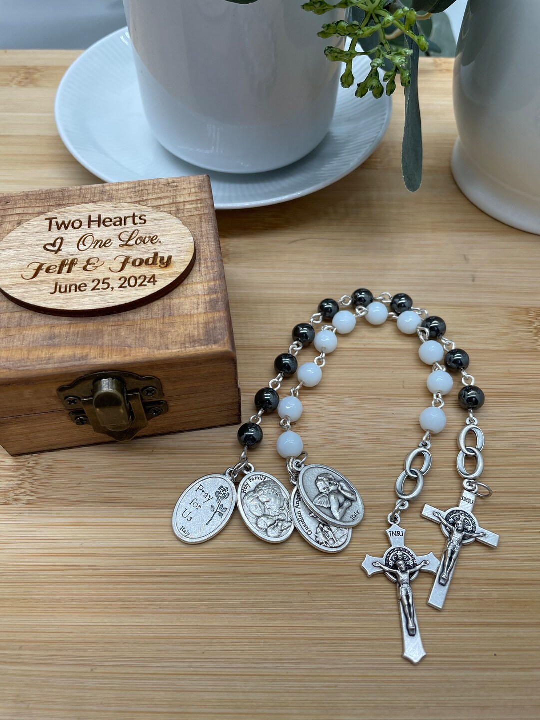 Wedding Gift Set: 2 Chaplets With Custom Wooden Gift Box. Interlocked ...