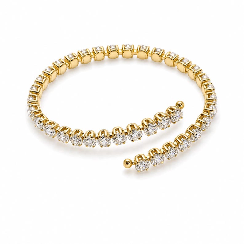 Gold Tennis Wrap Cuff Bracelet · 18k Plated Stainless Steel Zirconia ...