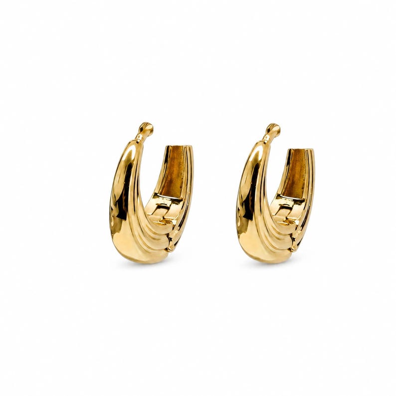 Sculpted Gold Oval Huggie Hoops • Waterproof 18k Gold Plated Stainless ...