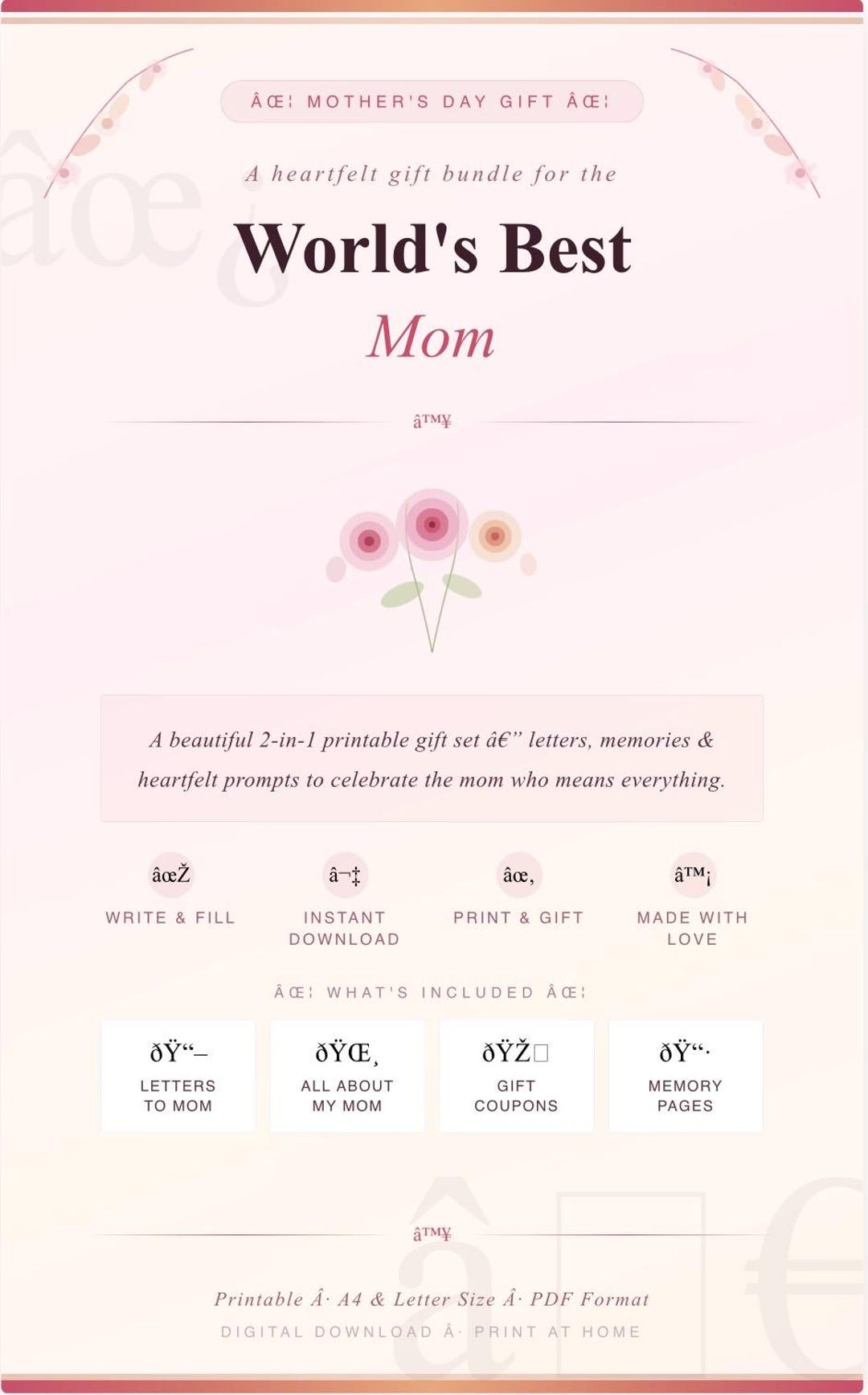 Mothers Day Bundle, All About, Letter to Mom, Activity Pages & Gift ...