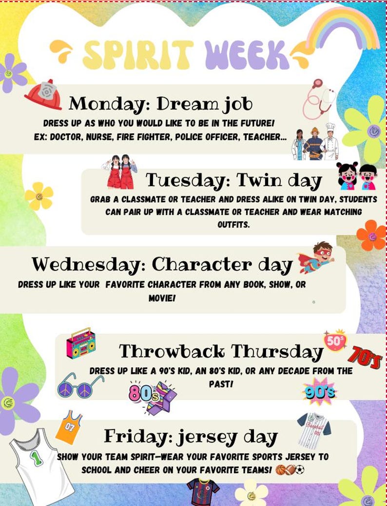 Spirit Week Flyer in English and Spanish - Etsy