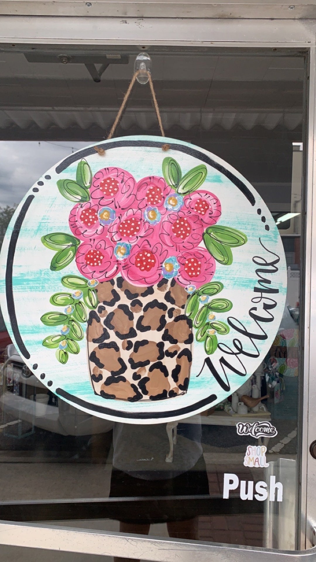 Welcome Floral Cheetah Door Hanger - Etsy