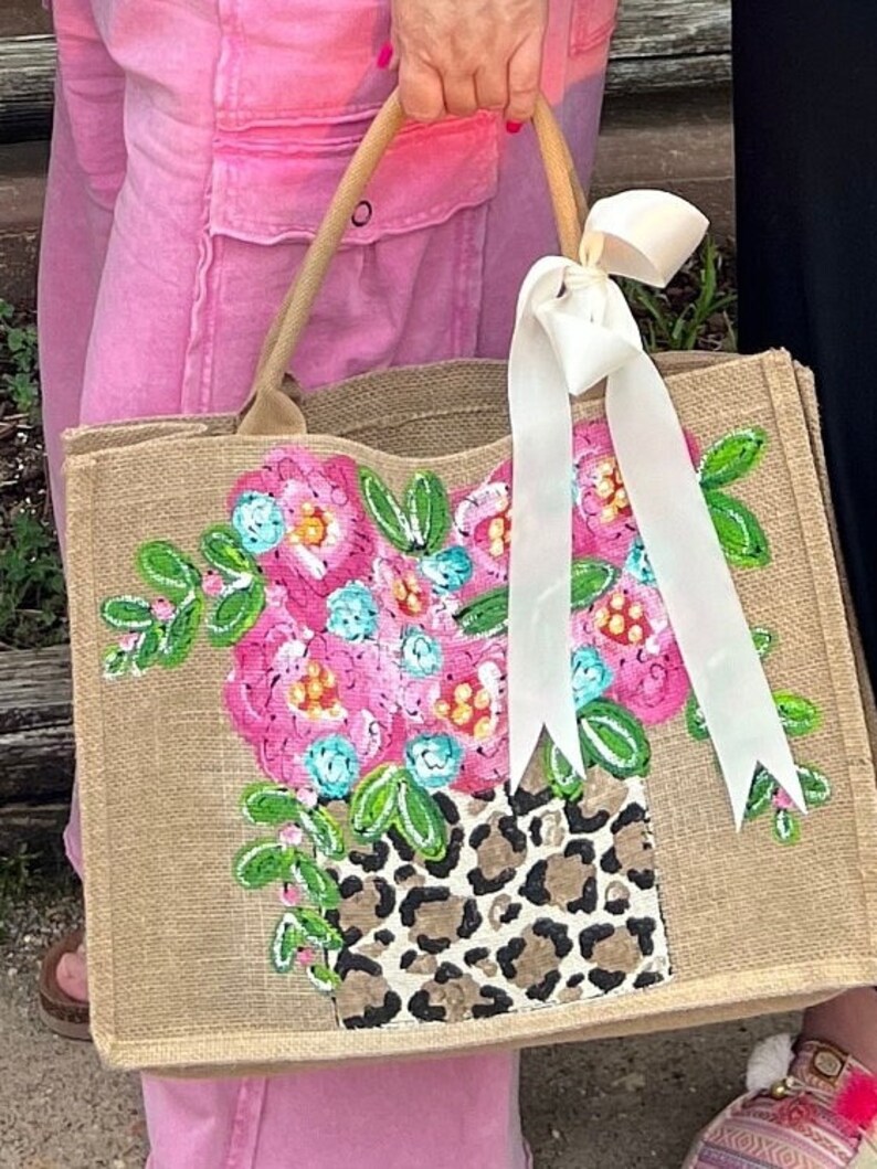 Handpainted Burlap Tote Bag Mothers Day Bag Teacher Appreciation Beach ...