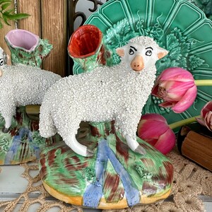 Victorian Staffordshire Pottery Sheep Spill Vases/antique English Pair ...