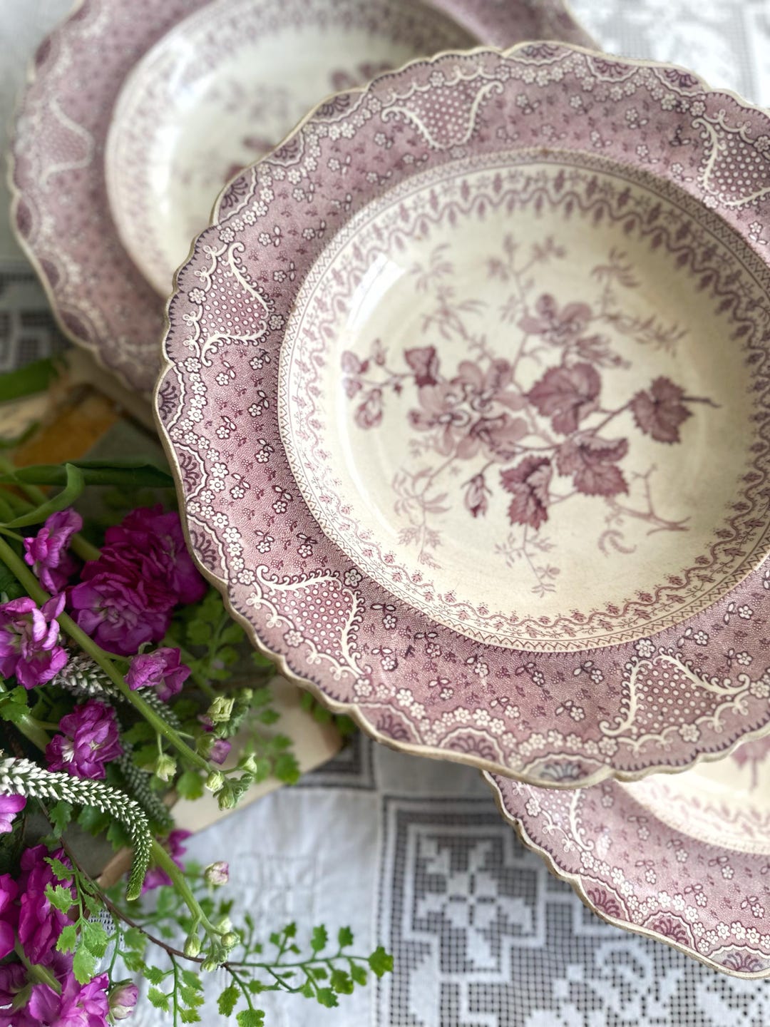 Antique English Purple Transferware Bowl William Ridgeway & Co Asiatic ...
