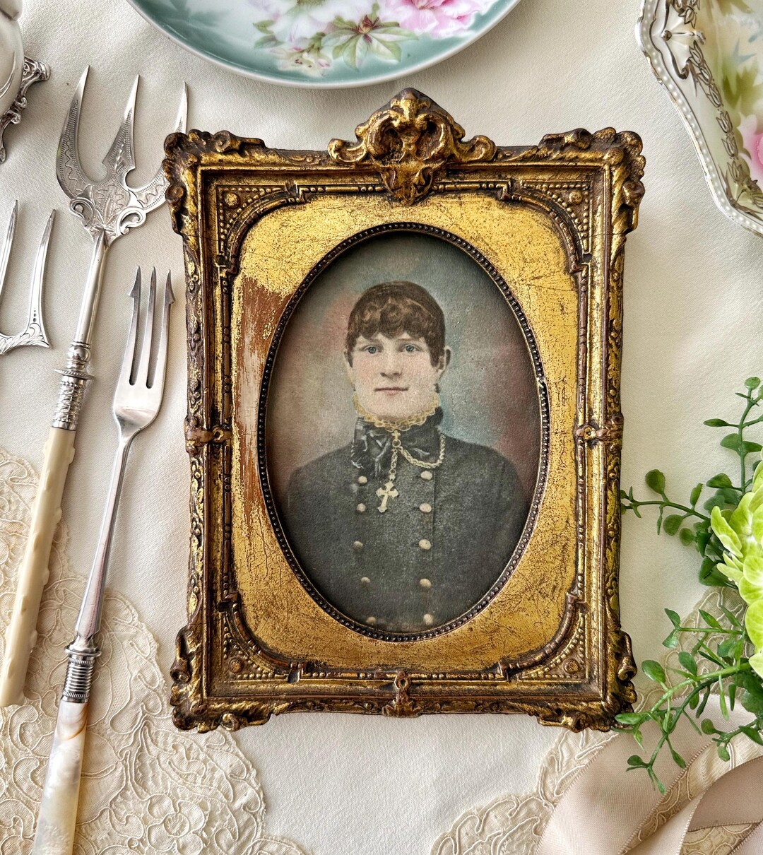 Antique Portrait Frame 19th Century Hand Tinted Portrait Ornate Frame ...