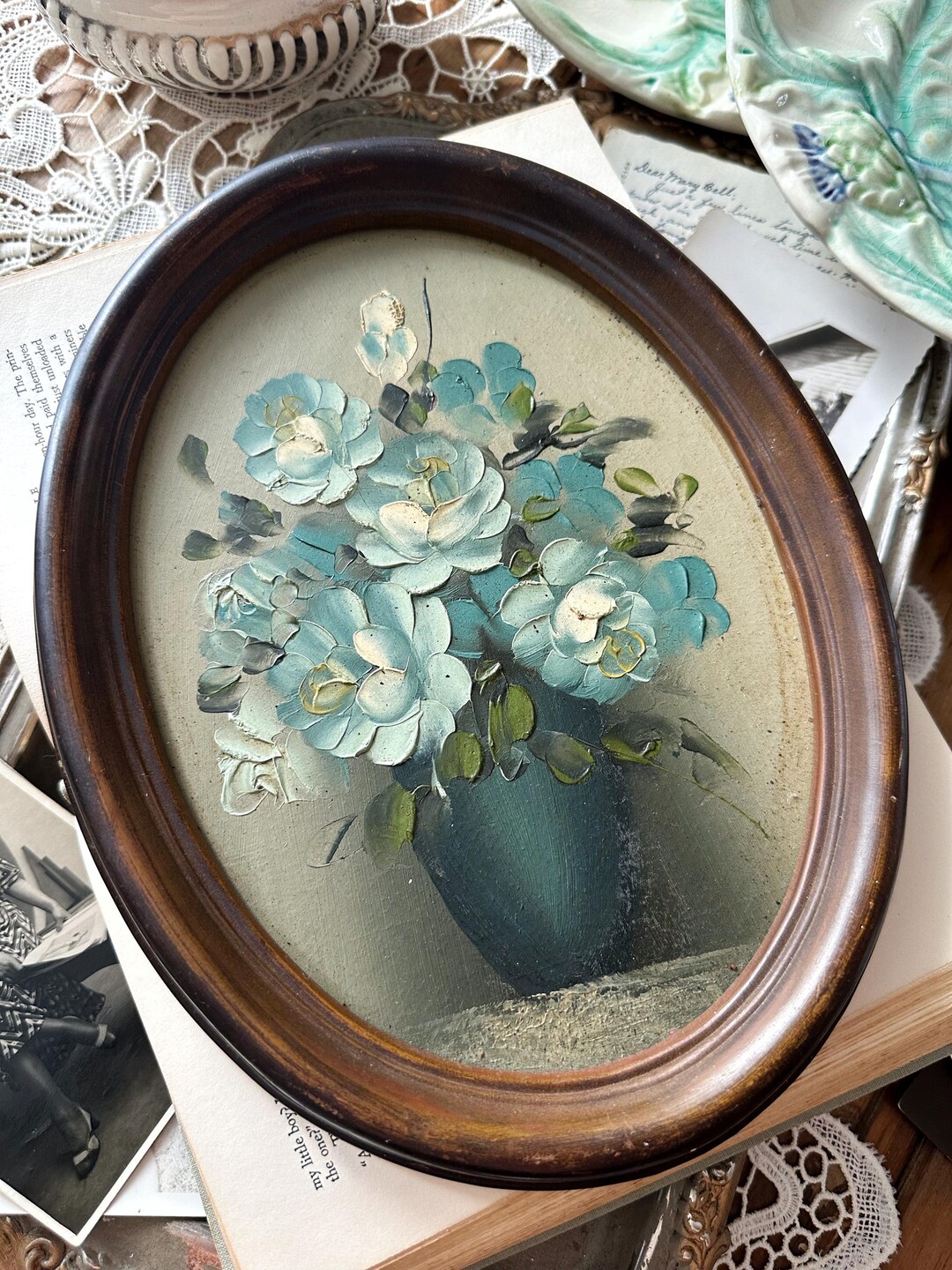 Vintage Oval Original Painting Floral Vintage Painting - Etsy