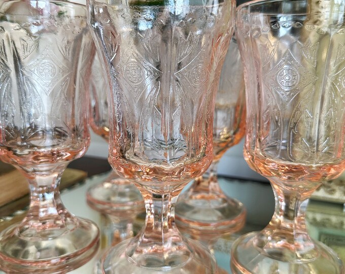 Set Of 5 Water Goblets Pink Recollection By Indiana Glass Etsy