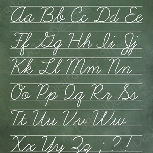 Vintage Alphabet Cursive Classroom Poster Digital Chalkboard Word Art ...