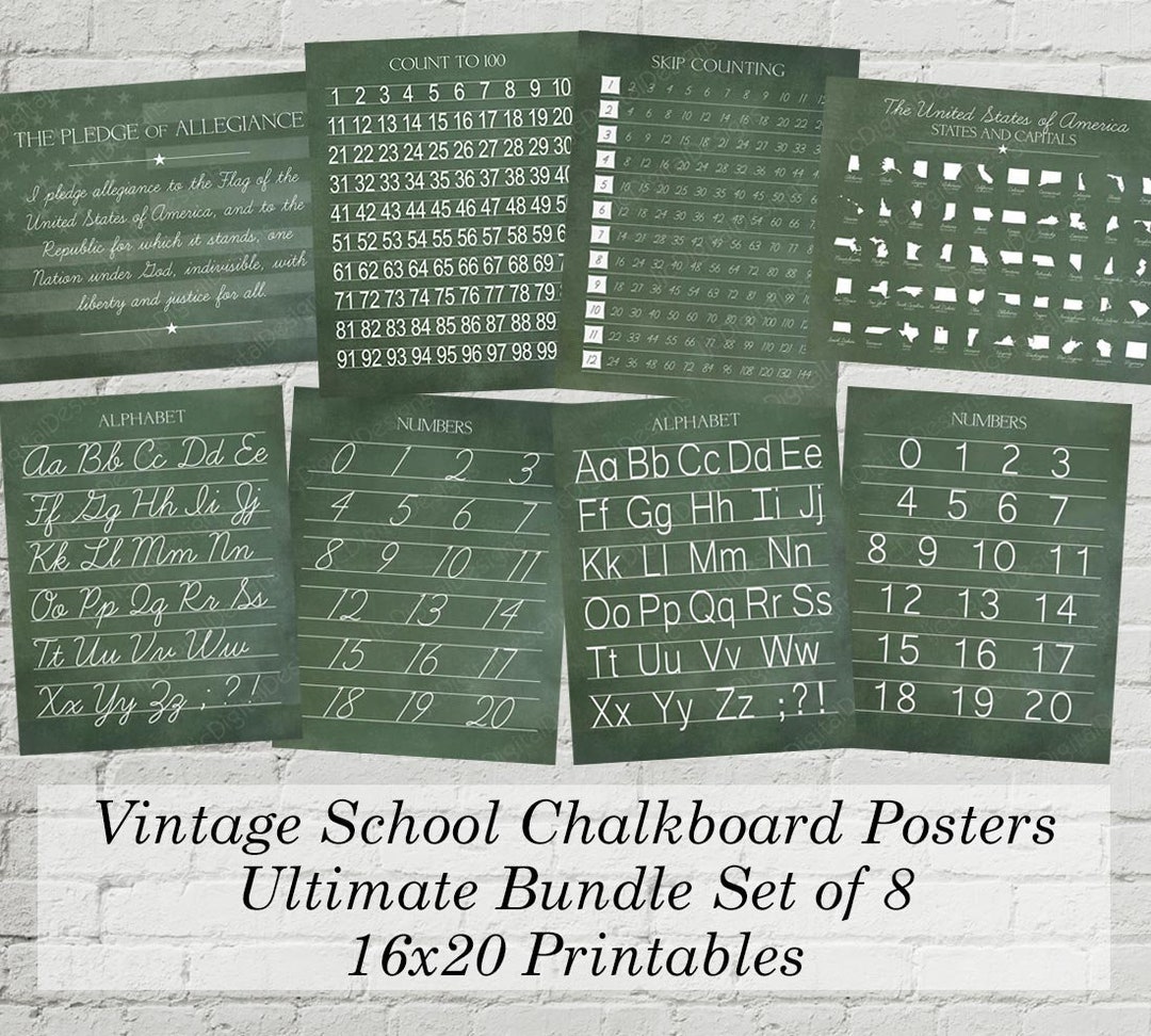 Printable Vintage Green Alphabet and Numbers Classroom Homeschool ...