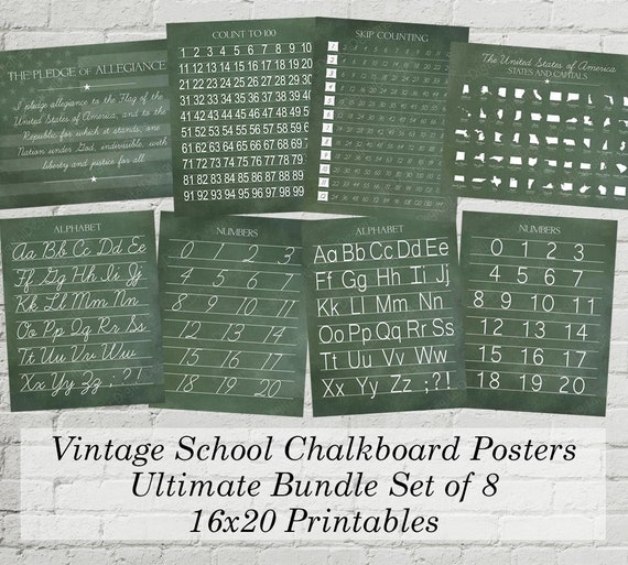 Printable Vintage Green Alphabet and Numbers Classroom | Etsy