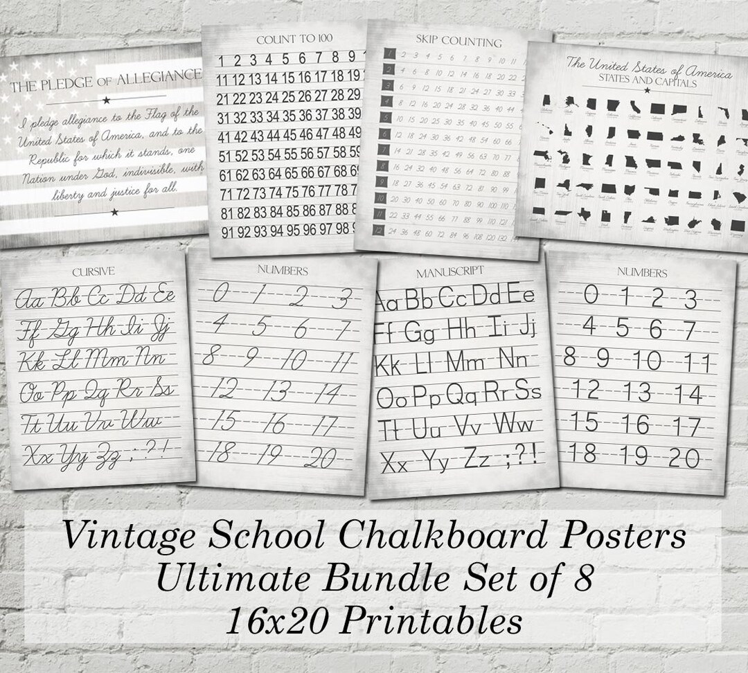 Printable Vintage Alphabet and Numbers Classroom Homeschool Posters ...