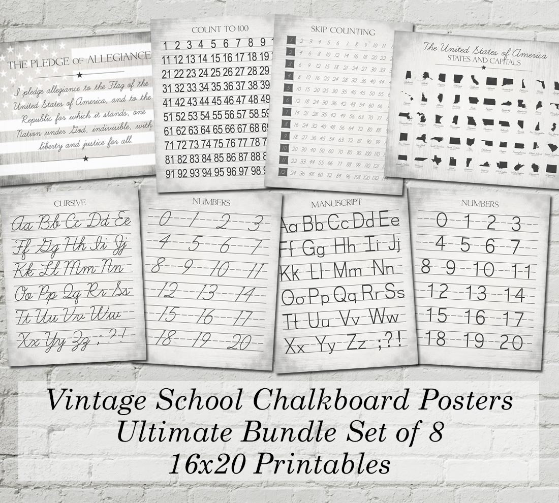 Printable Vintage Alphabet and Numbers Classroom Homeschool Posters ...