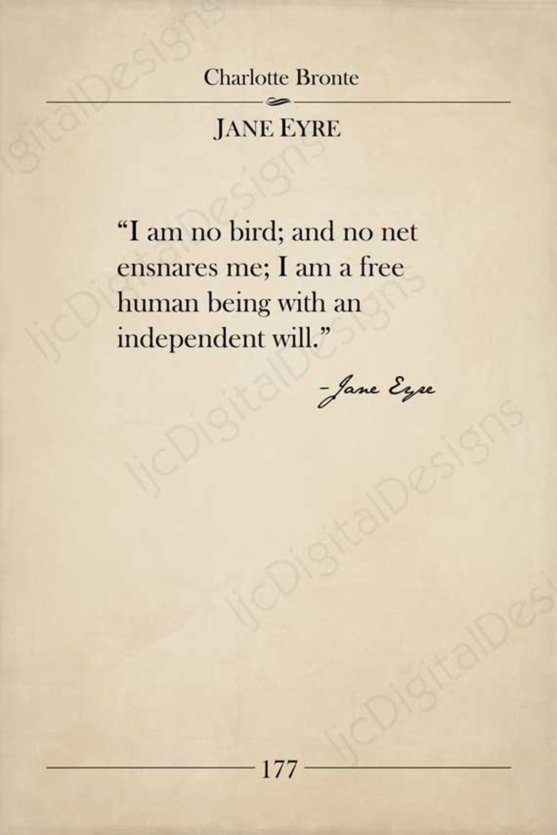 Printable Book Page Wall Art Jane Eyre Quote I Am No Bird - Etsy