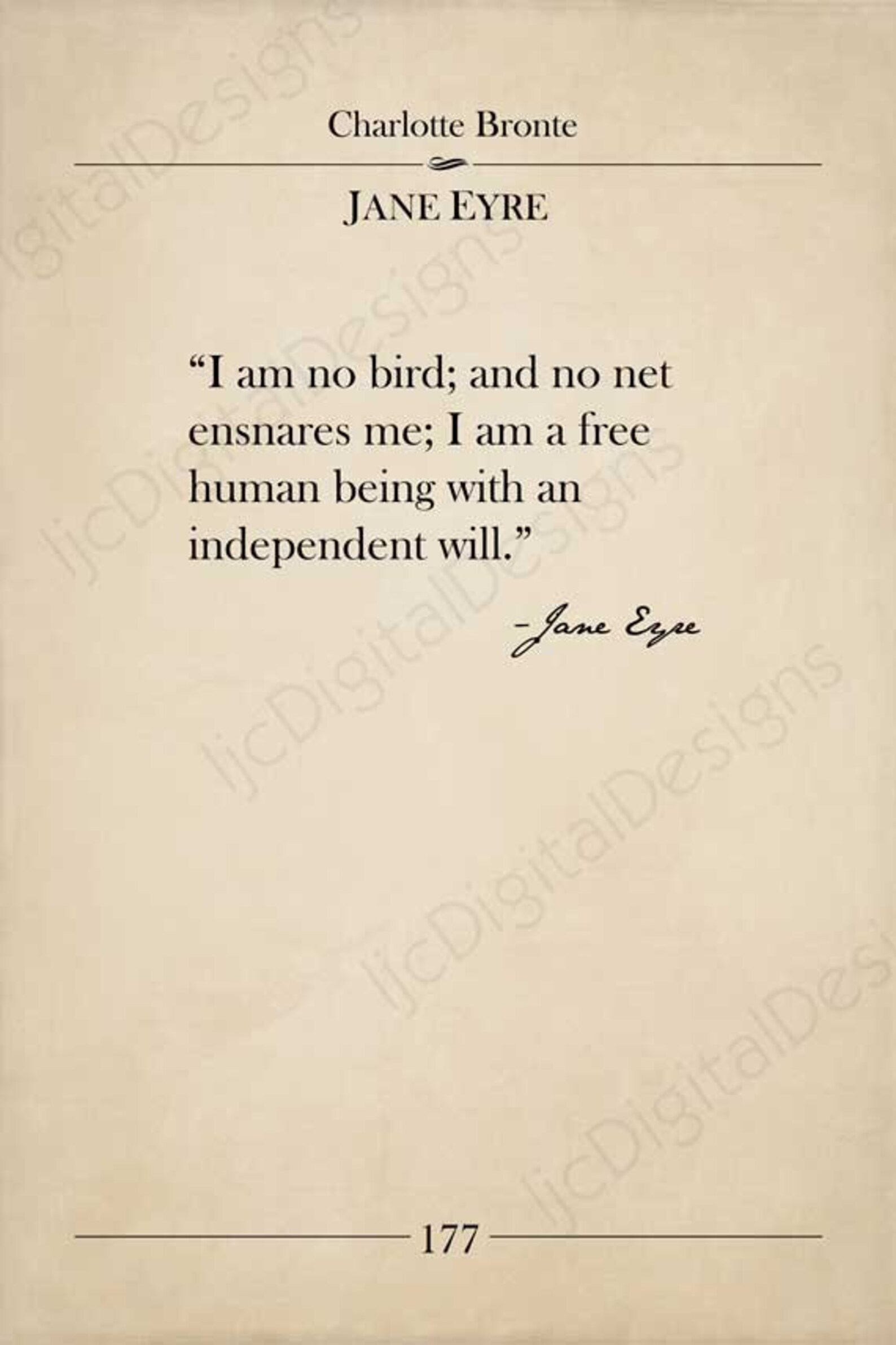 Printable Book Page Wall Art Jane Eyre Quote I Am No Bird - Etsy