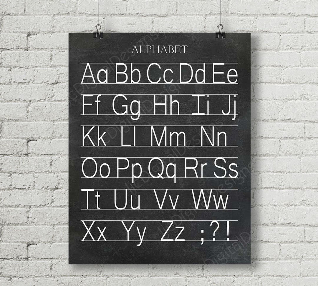 Vintage Alphabet Manuscript Print Classroom Poster Digital Chalkboard ...