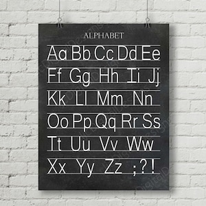 Vintage Alphabet Manuscript Print Classroom Poster Digital Chalkboard ...