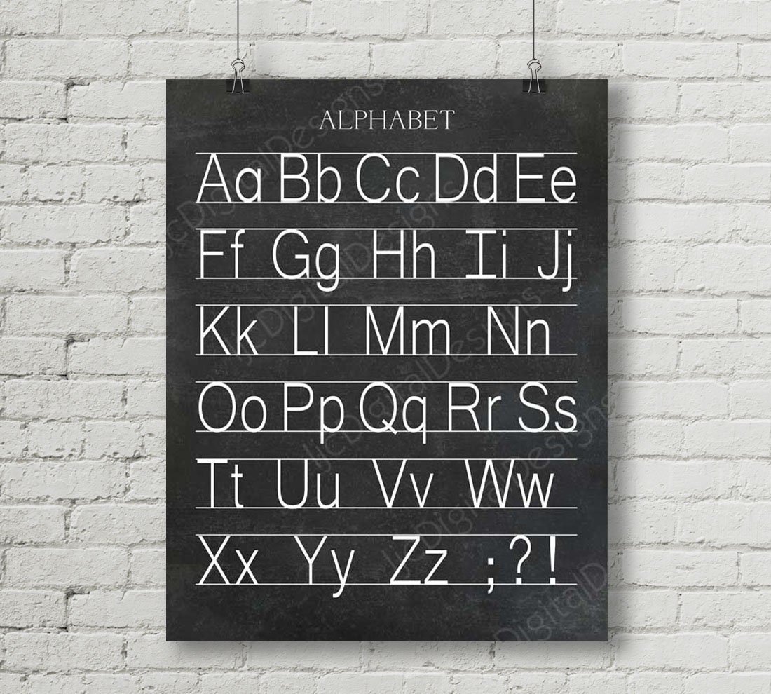 Vintage Alphabet Manuscript Print Classroom Poster Digital Chalkboard ...
