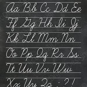 Vintage Alphabet Cursive Classroom Poster Digital Chalkboard Word Art ...