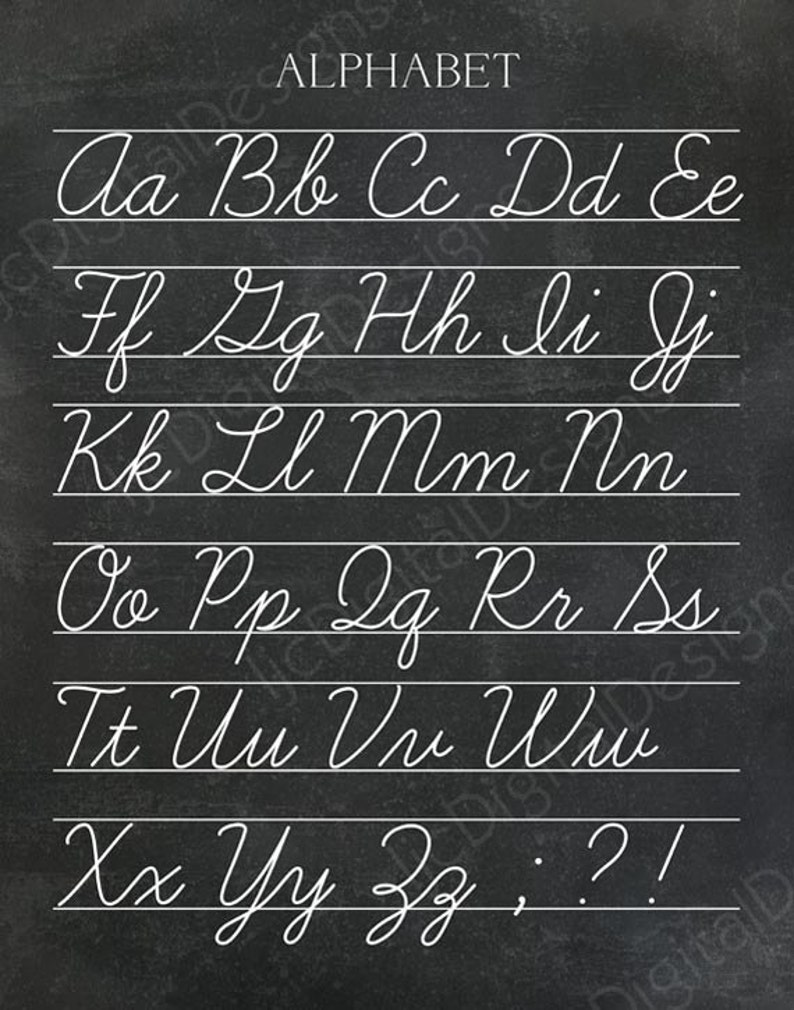 Vintage Alphabet Cursive Classroom Poster Digital Chalkboard - Etsy
