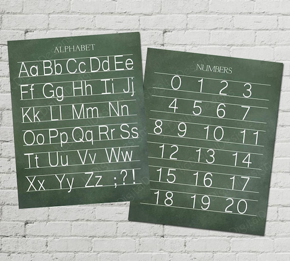 Printable Vintage Alphabet and Numbers Manuscript Print - Etsy