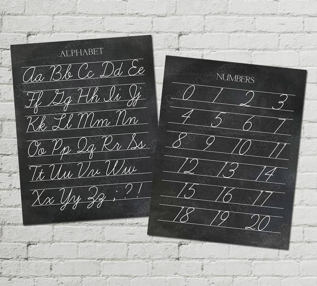 Printable Vintage Alphabet and Numbers Cursive Classroom Poster Digital ...