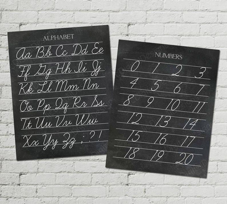 Printable Vintage Alphabet and Numbers Cursive Classroom | Etsy
