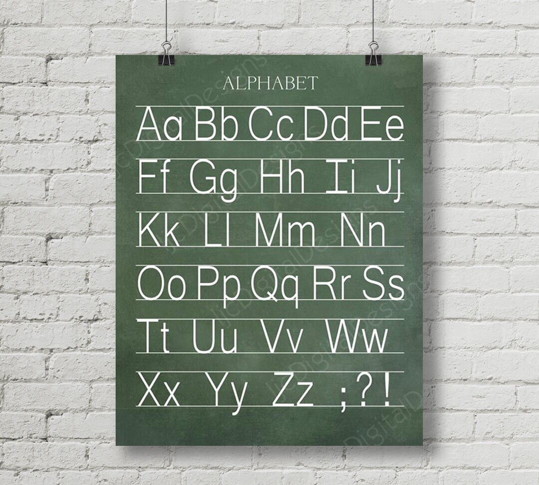 Vintage Alphabet Manuscript Print Classroom Poster Digital Chalkboard ...