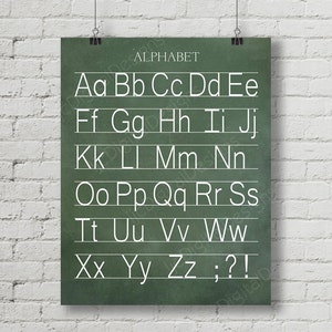 Vintage Alphabet Manuscript Print Classroom Poster Digital Chalkboard ...