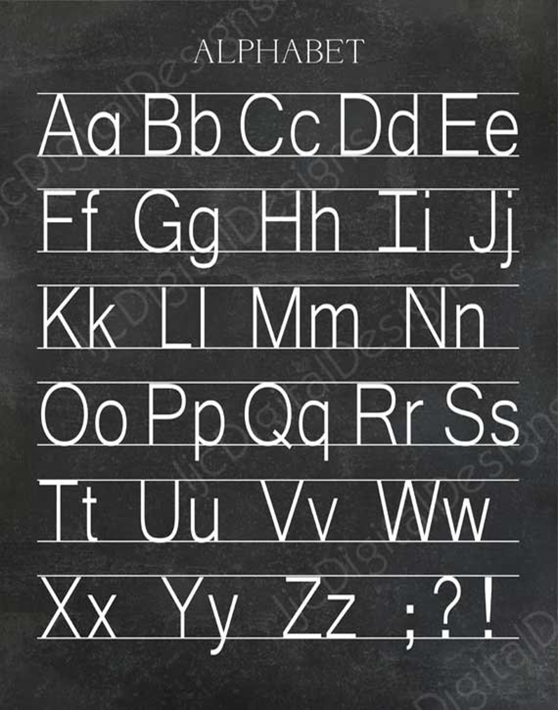Vintage Alphabet Manuscript Print Classroom Poster Digital Chalkboard ...
