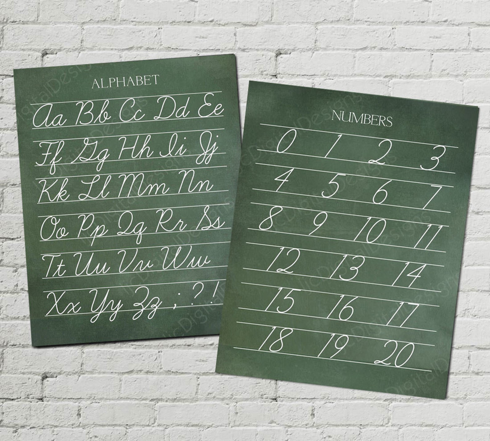 Vintage Alphabet Numbers Cursive Classroom Homeschool Poster Digital ...