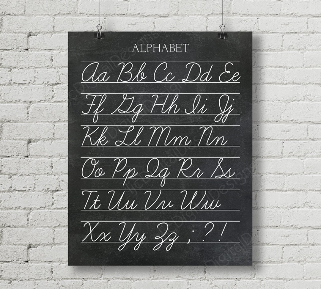 Vintage Alphabet Cursive Classroom Poster Digital Chalkboard Word Art ...