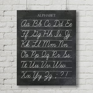 Vintage Alphabet Cursive Classroom Poster Digital Chalkboard Word Art ...